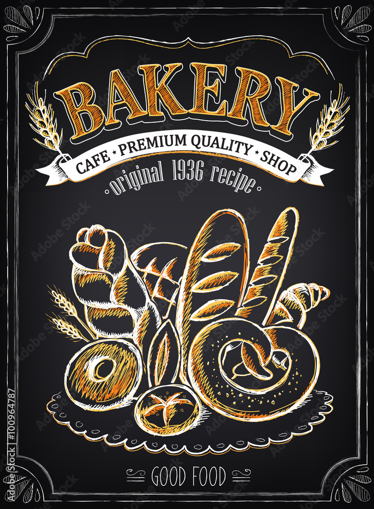 Poster Vintage Bakery Poster with pastry. Freehand drawing – Wall Art ...
