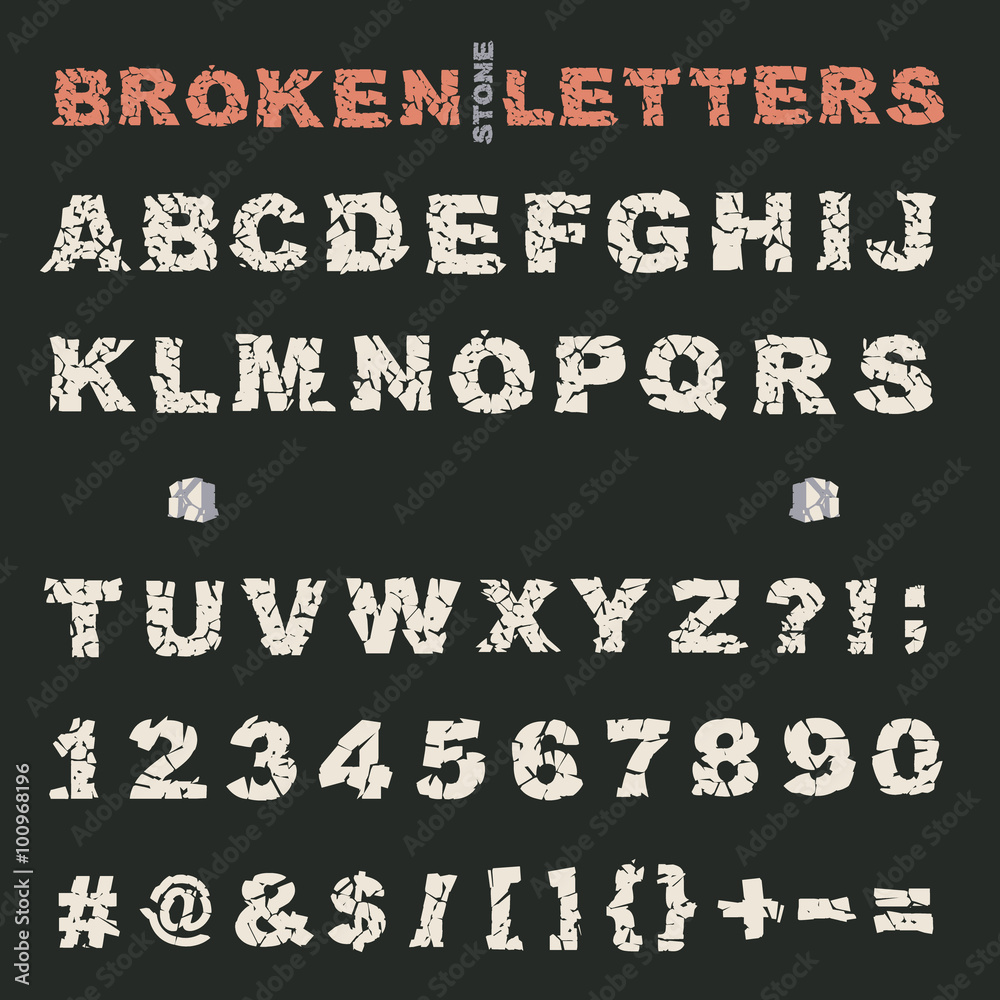 alphabet with bold upper case letters with rich texture of cracked ...