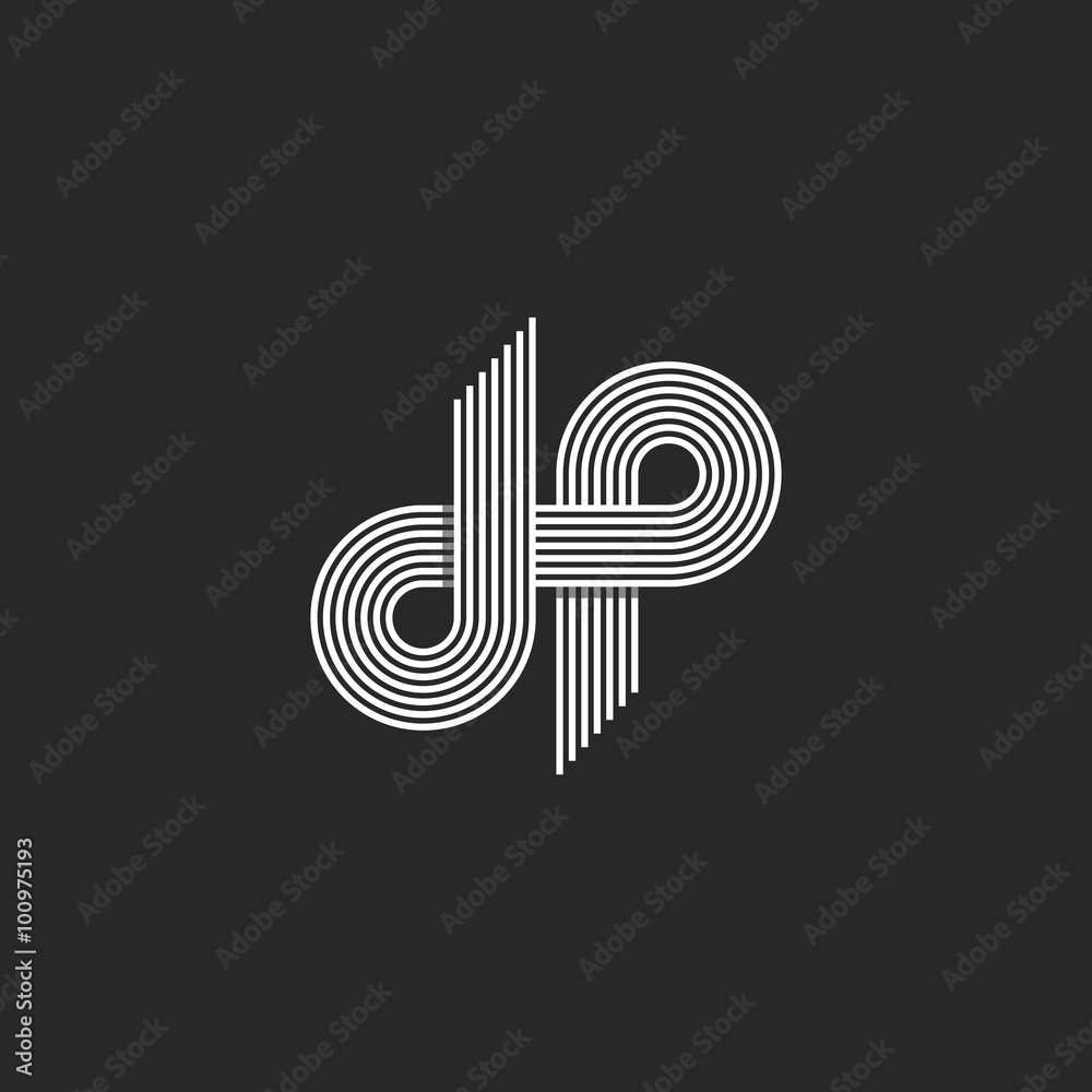 Logo DP letter monogram, offset thin line style, overlapping design ...