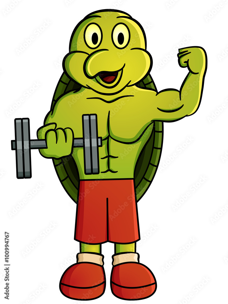 Cartoon illustration of a turtle holding dumbbell Stock Vector | Adobe ...