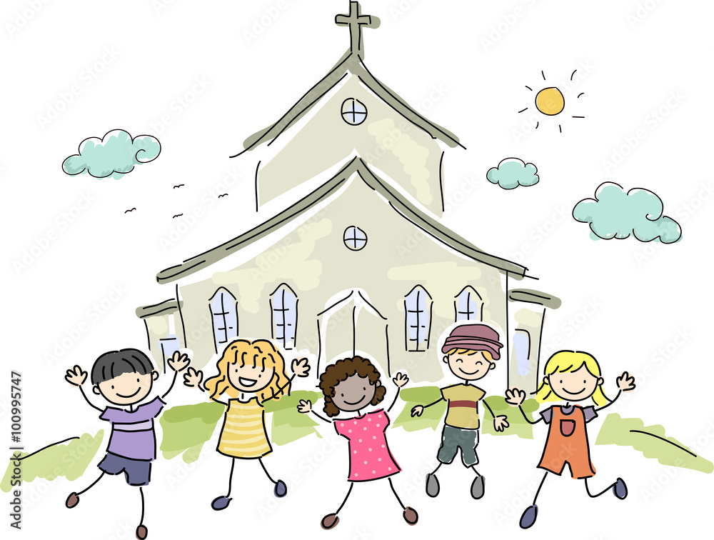 Stickman Church Kids Stock Vector | Adobe Stock