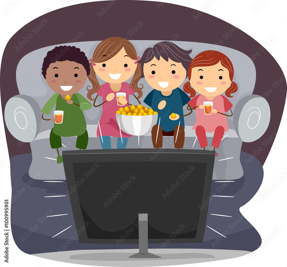 Stickman Kids Watching TV Stock Vector | Adobe Stock
