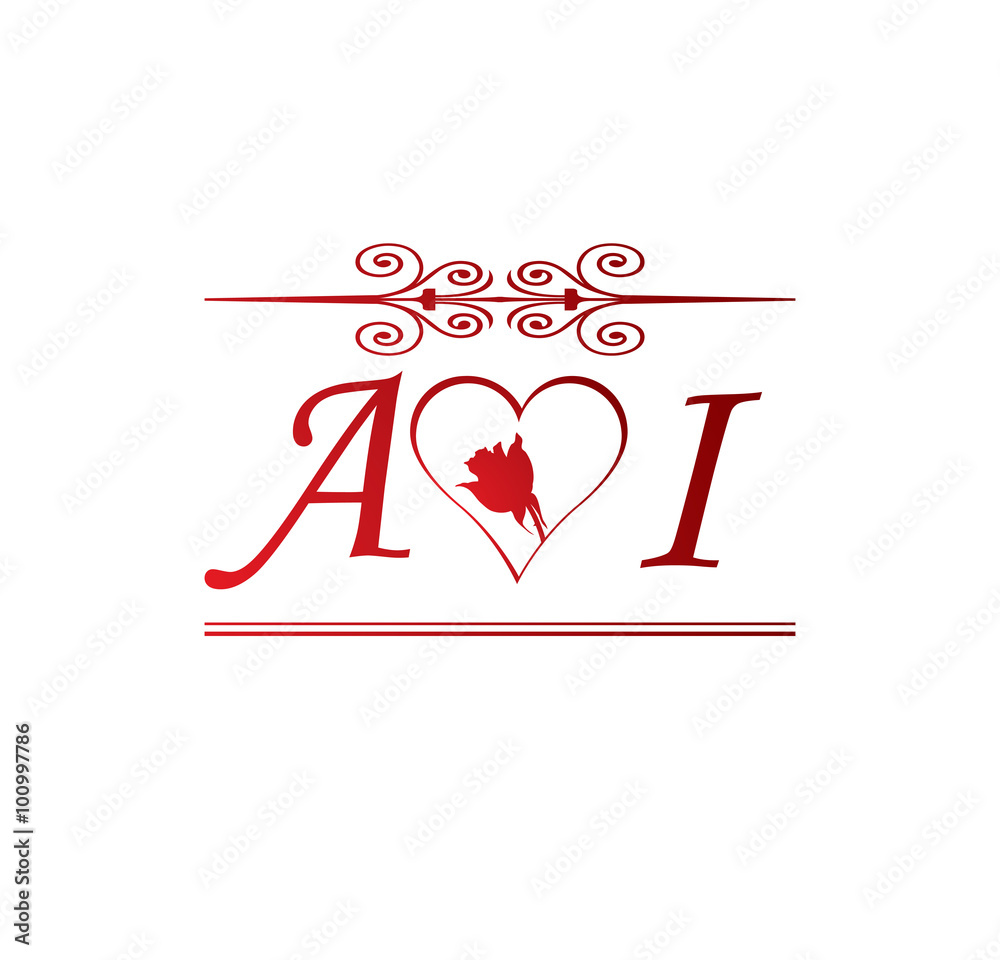 AI love initial with red heart and rose Stock Vector | Adobe Stock