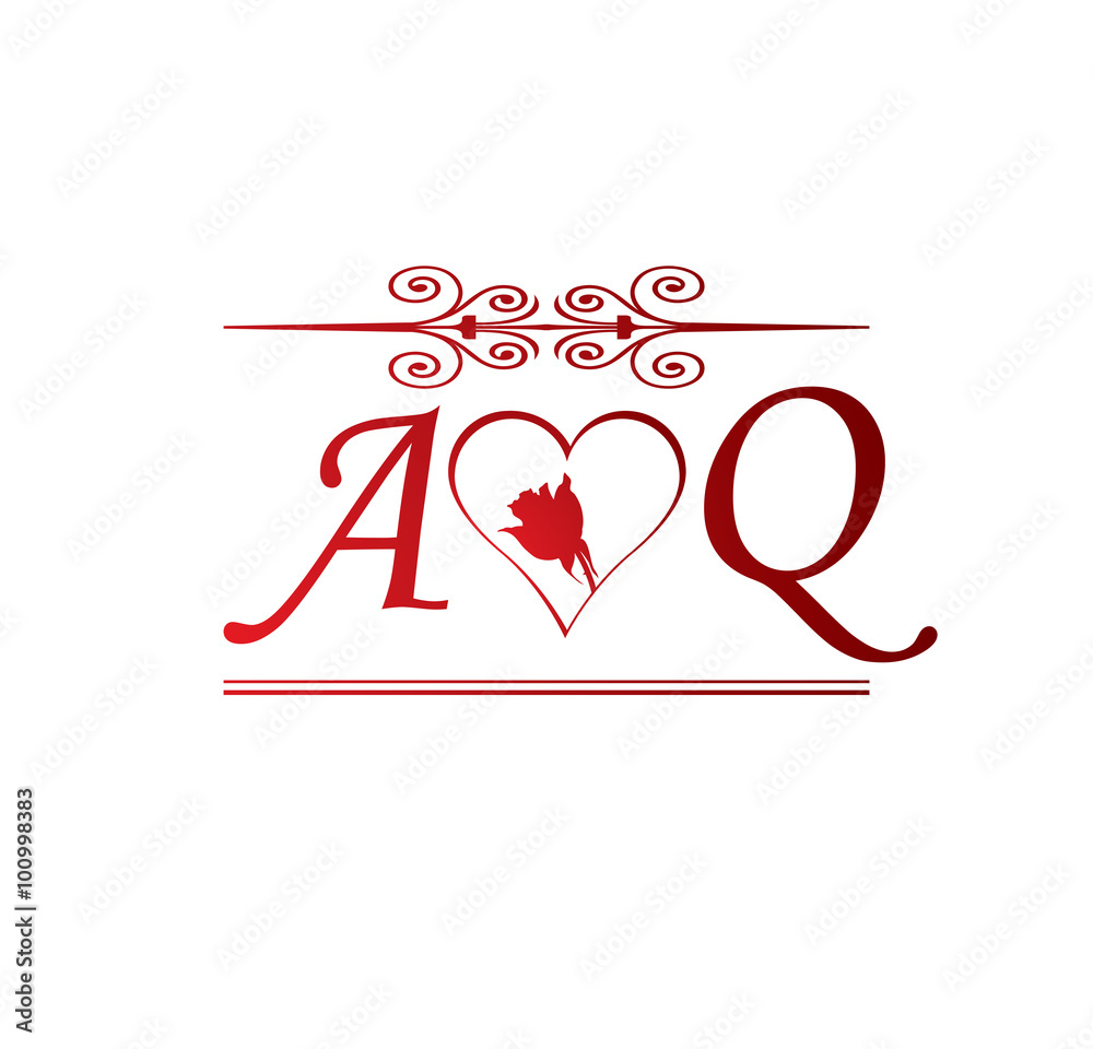 AQ love initial with red heart and rose Stock Vector | Adobe Stock