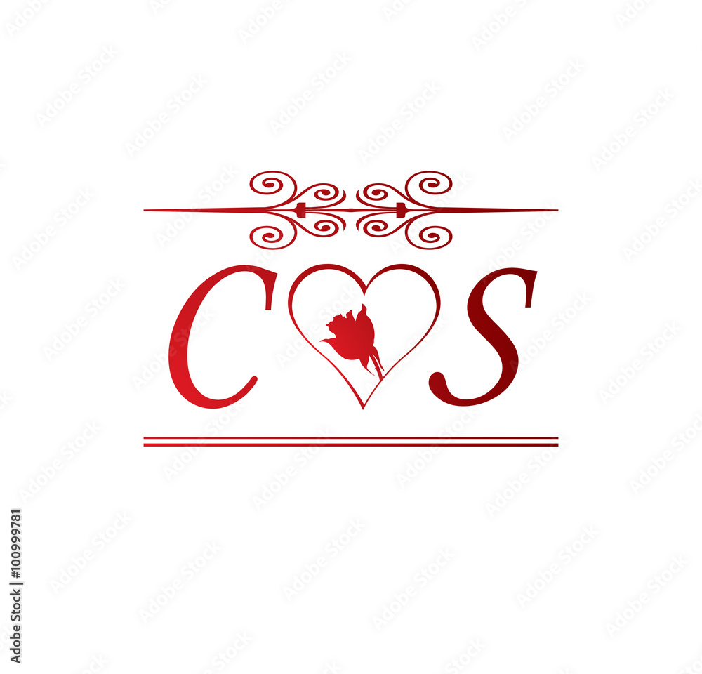 CS love initial with red heart and rose Stock Vector | Adobe Stock