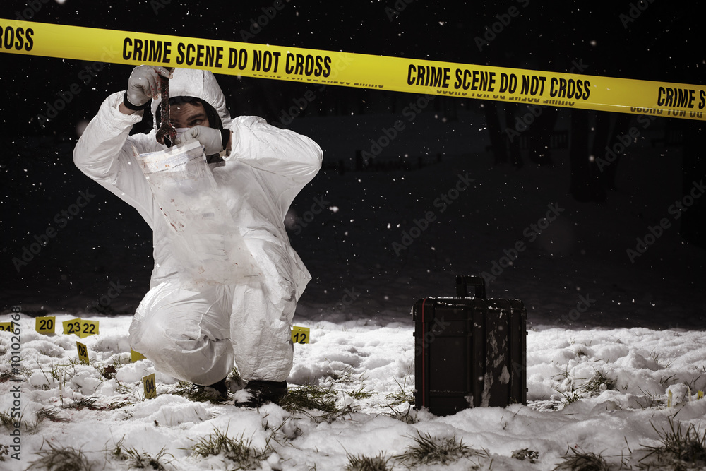 Snowfall on violent crime scene Stock Photo | Adobe Stock
