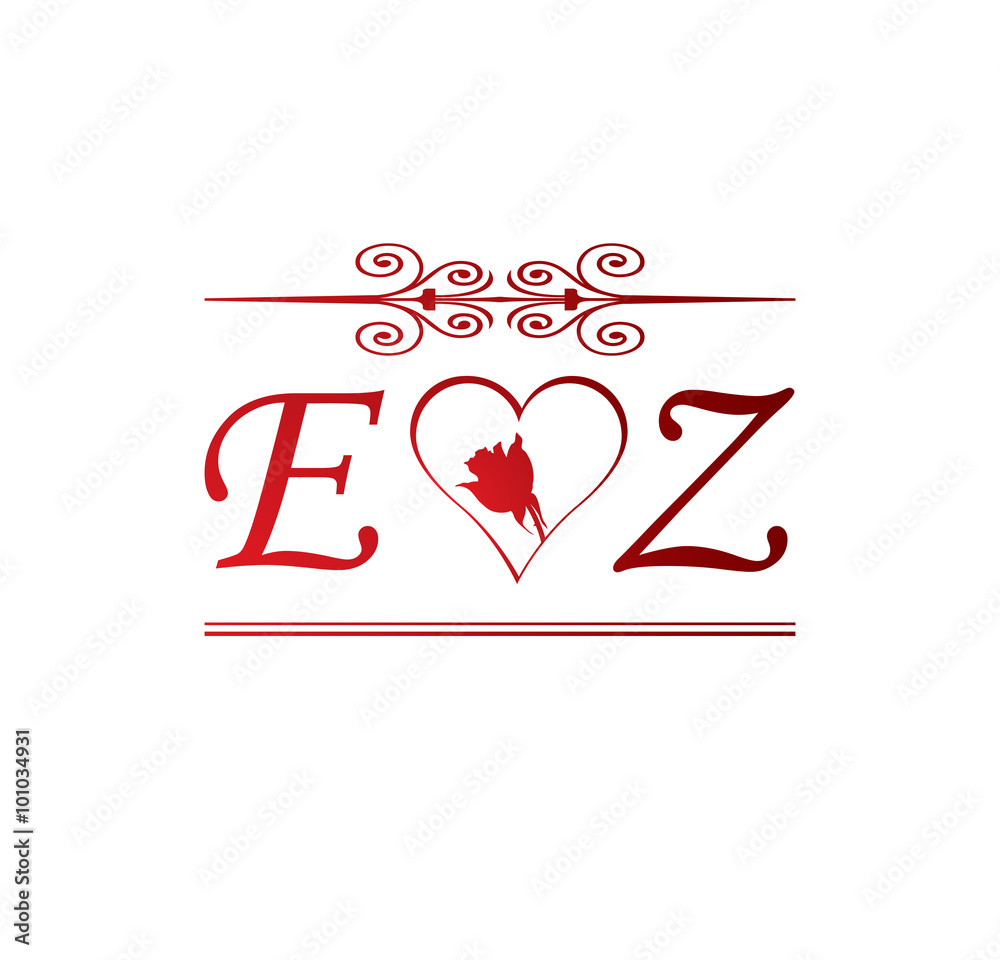 EZ love initial with red heart and rose Stock Vector | Adobe Stock