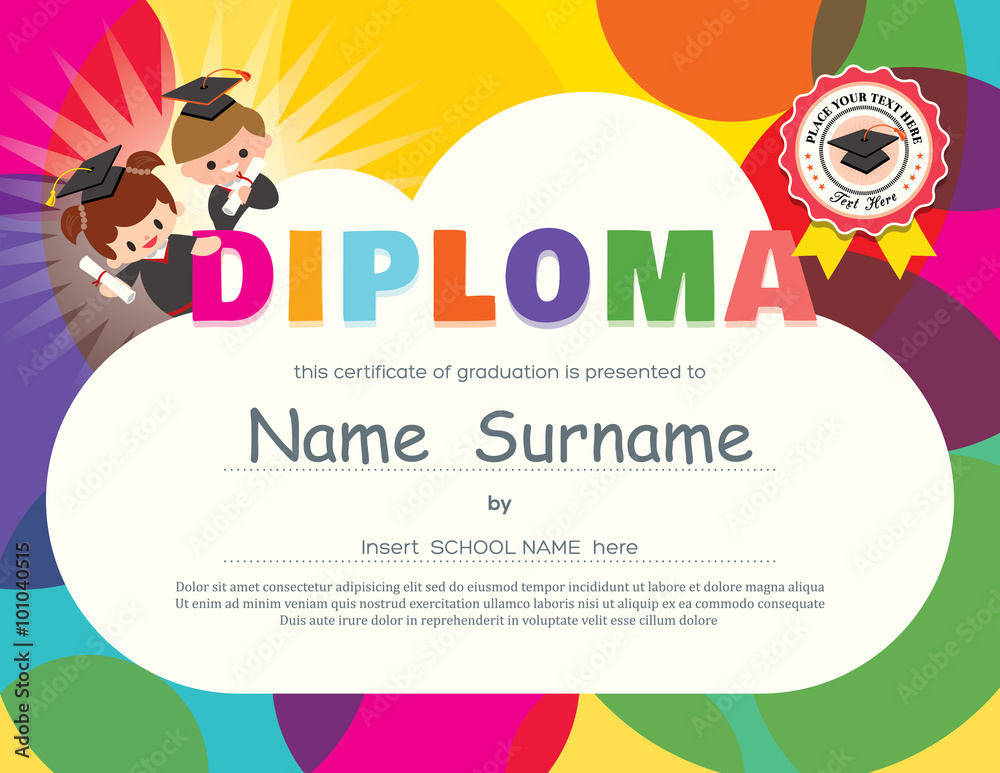 Preschool Elementary school Kids Diploma certificate design template ...