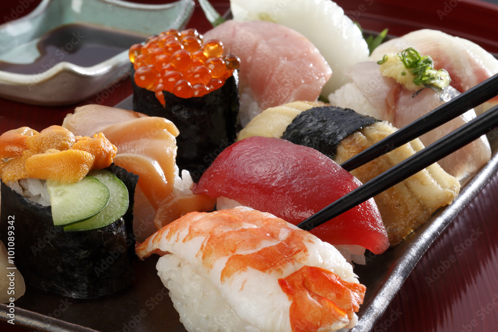 Japanese seafood sushi /many tasty fresh japanese sushi with tuna ...