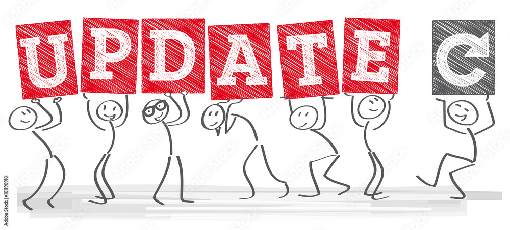 Männchen mit UPDATE Schildern Stock Vector | Adobe Stock