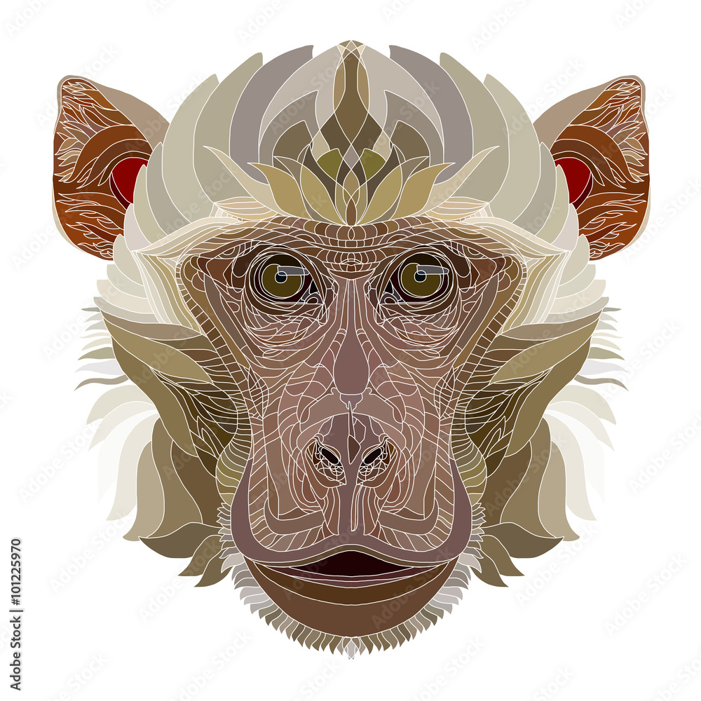 Monkey detailed hand drawn portrait. 2016 year symbol. Stock Vector ...