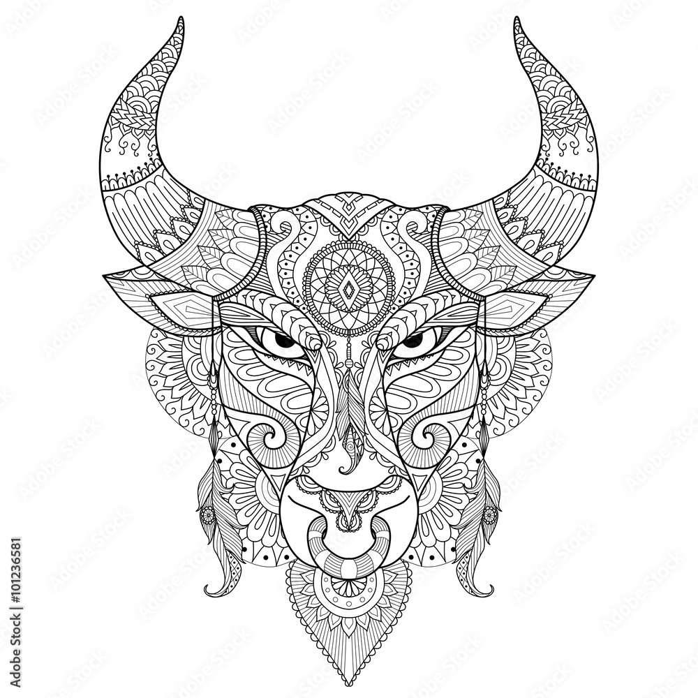 Drawing angry bull for coloring book,tattoo,T shirt design and other ...