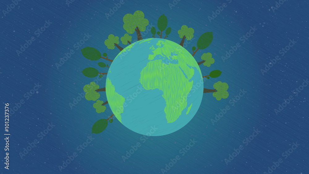 Cartoon Ink Earth with tress pop up around it , environment friendly ...