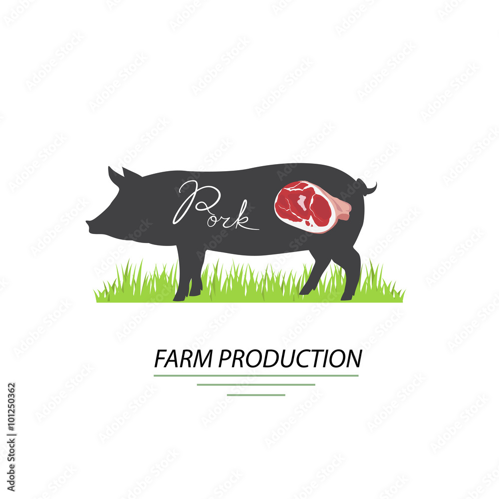 Illustration of pork. Meat farm production, vector. Can be used in your ...