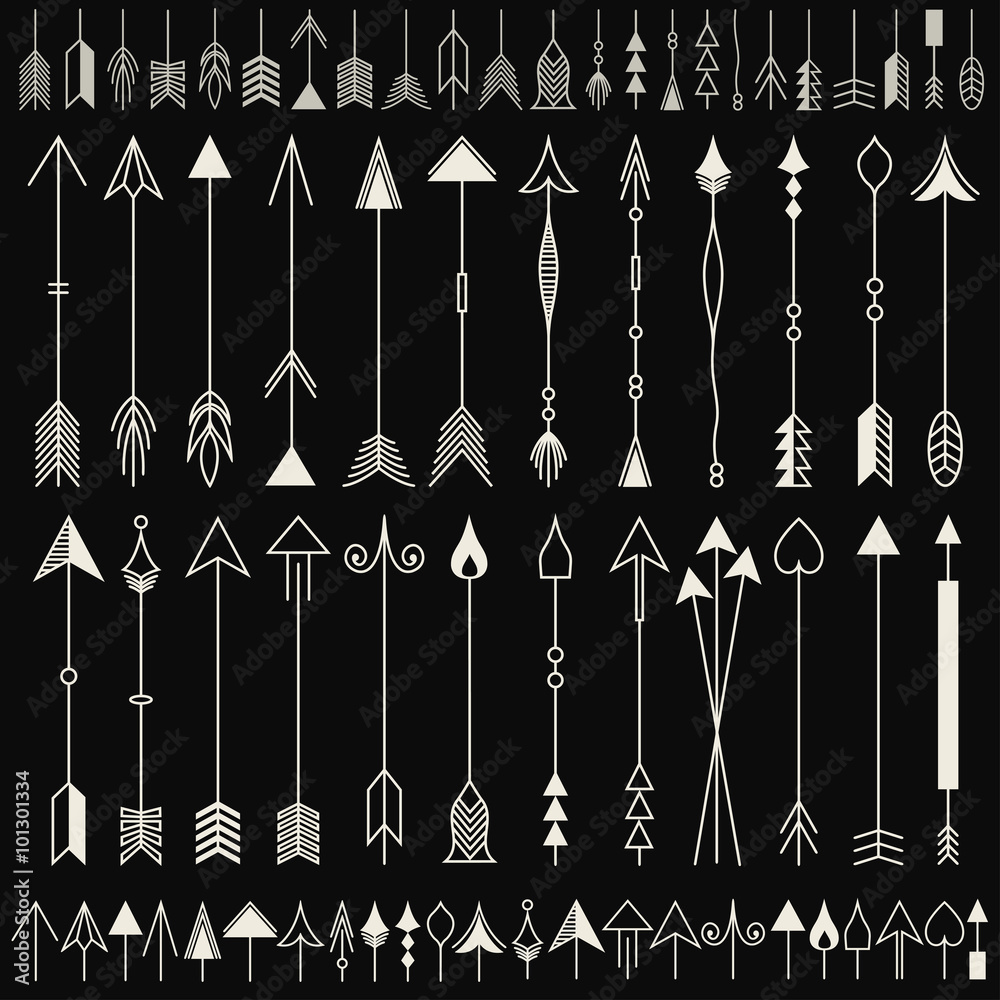 Hipster arrows collection. Big set of hand drawn, hipster arrows. Set ...