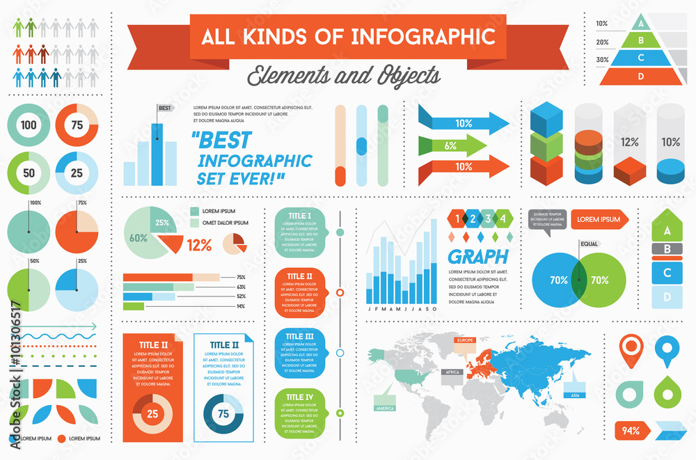 Infographics Elements and Objects Big Huge Set All Kinds of Infographic ...