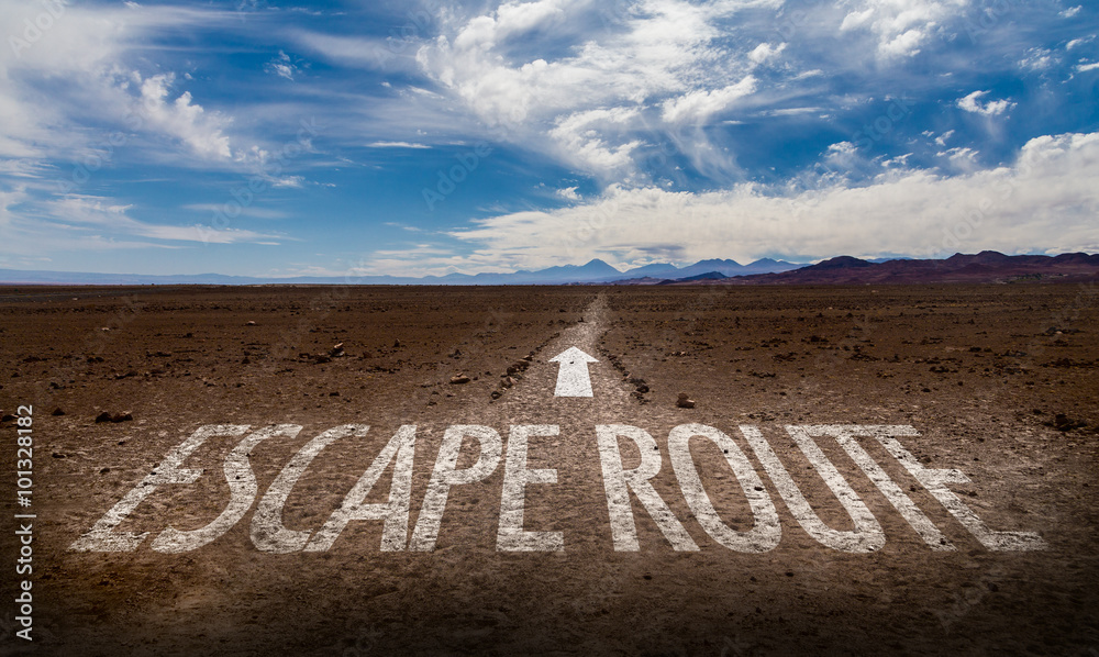 Escape Route written on desert road Stock Photo | Adobe Stock