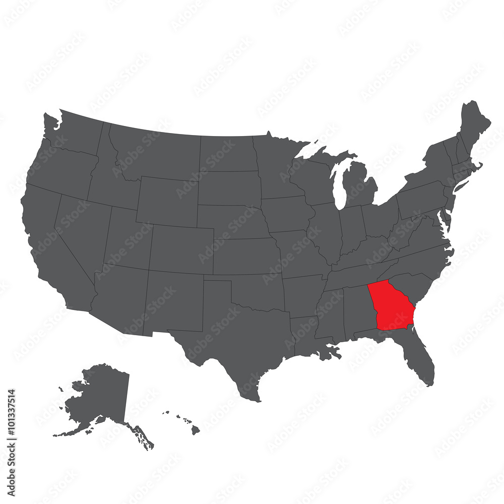 Georgia red map on gray USA map vector Stock Vector | Adobe Stock