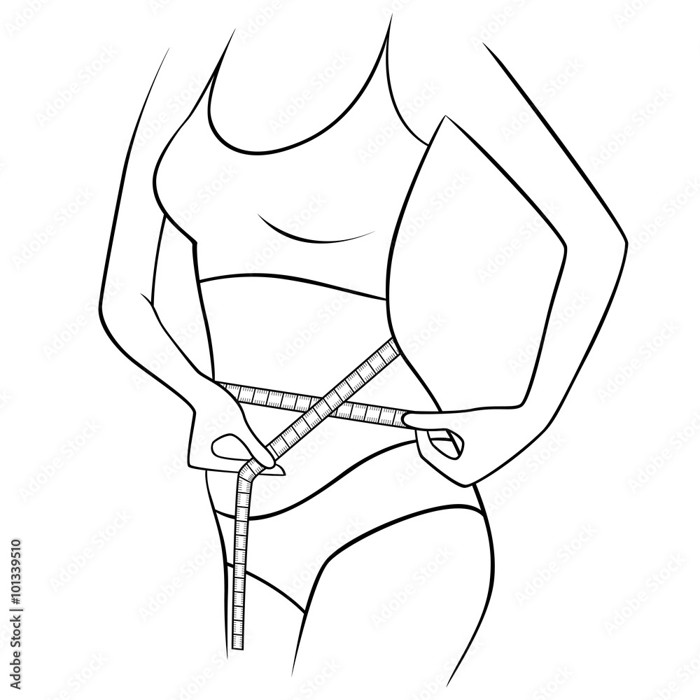 Woman measuring the size of her waist Stock Vector | Adobe Stock