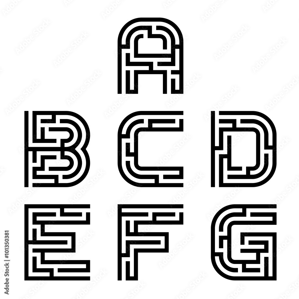 vector real maze alphabet font letters - part 1 Stock Vector | Adobe Stock