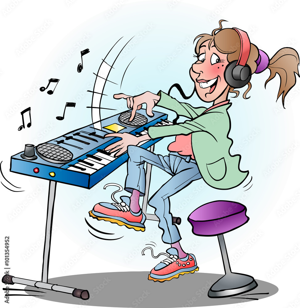 Vector cartoon illustration of a girl playing keyboard Stock Vector ...