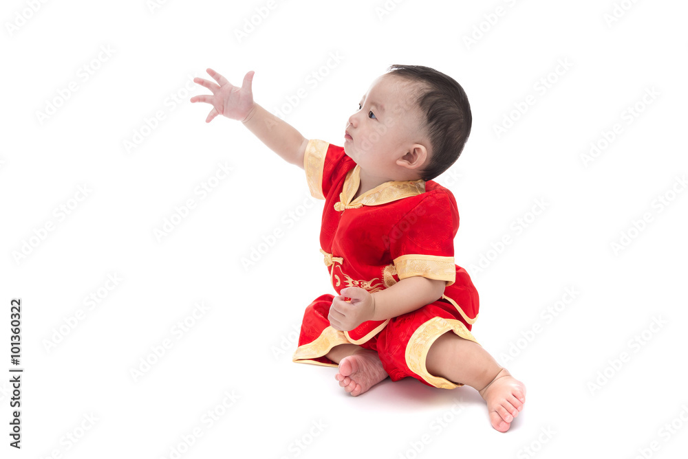 Cute Asian baby in traditional Chinese suit Isolated on white ba Stock ...