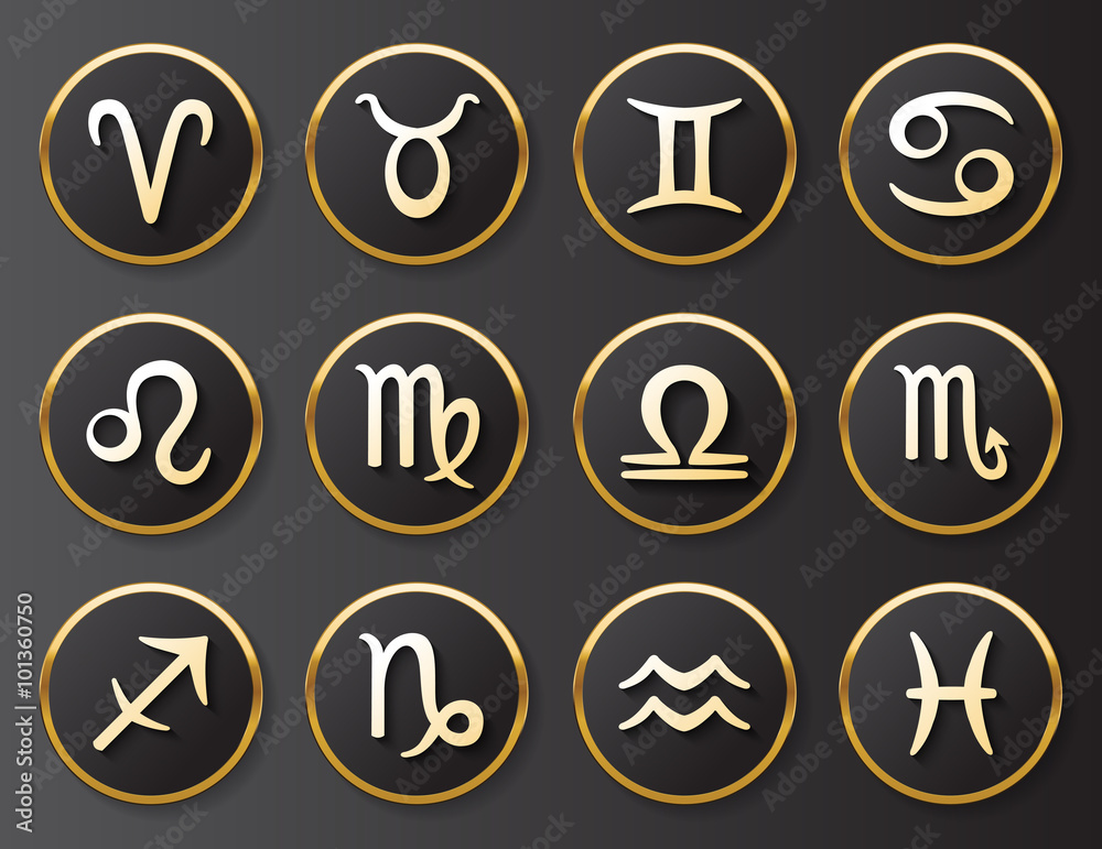 Zodiac golden signs set for web and print. Vector symbol set Stock ...