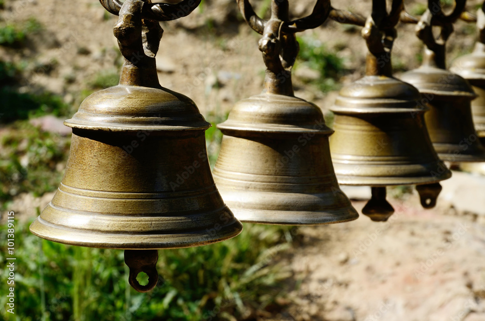 Ancient ceremonial bells in hindu temple,Kathmandu,Nepal, Asia Stock ...