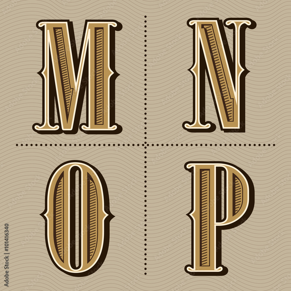 Western alphabet letters vintage design vector (m, n, o, p) Stock ...