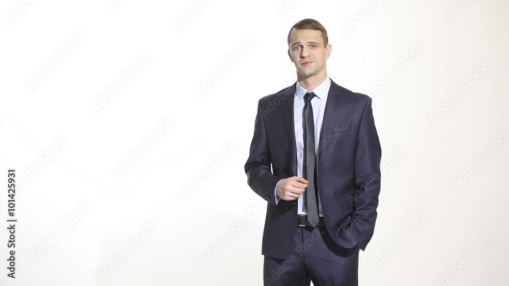 Vidéo Stock body language. man in business suit isolated on white ...