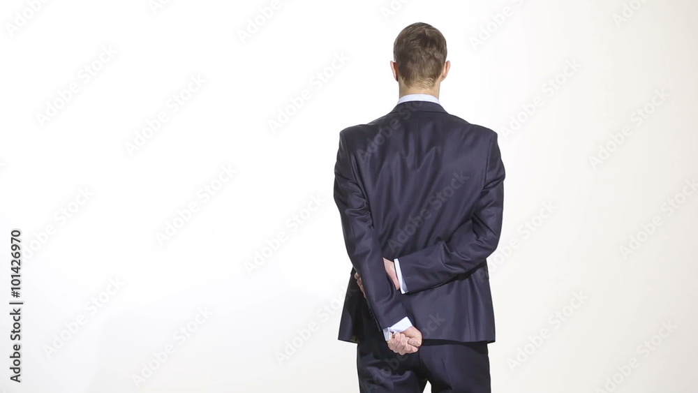 Vidéo Stock body language. man in business suit isolated white ...