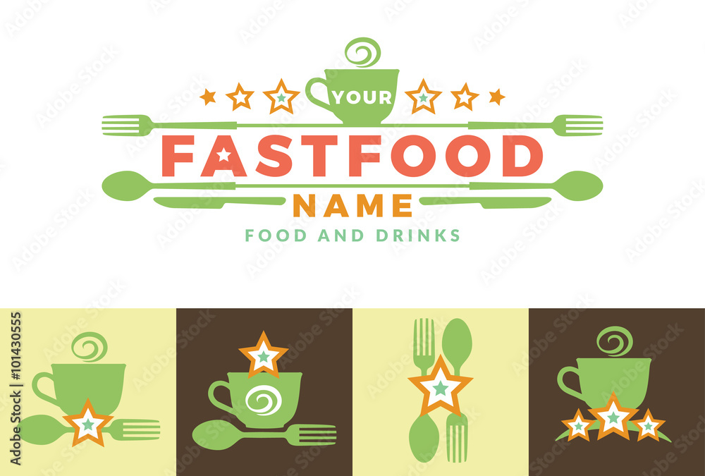Food word sign logo icon design template elements with spoon and fork ...