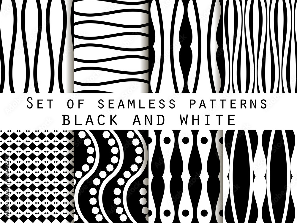 Set seamless black and white patterns. The pattern for wallpaper, tiles ...