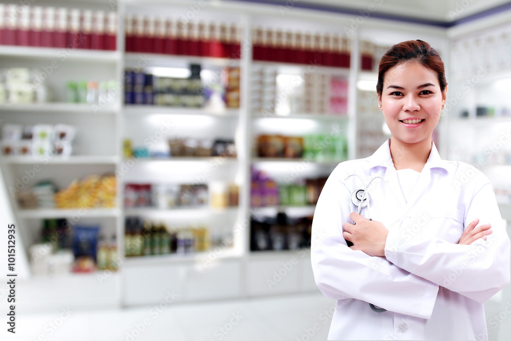 pharmacist chemist and medical doctor woman asia with stethoscope and ...
