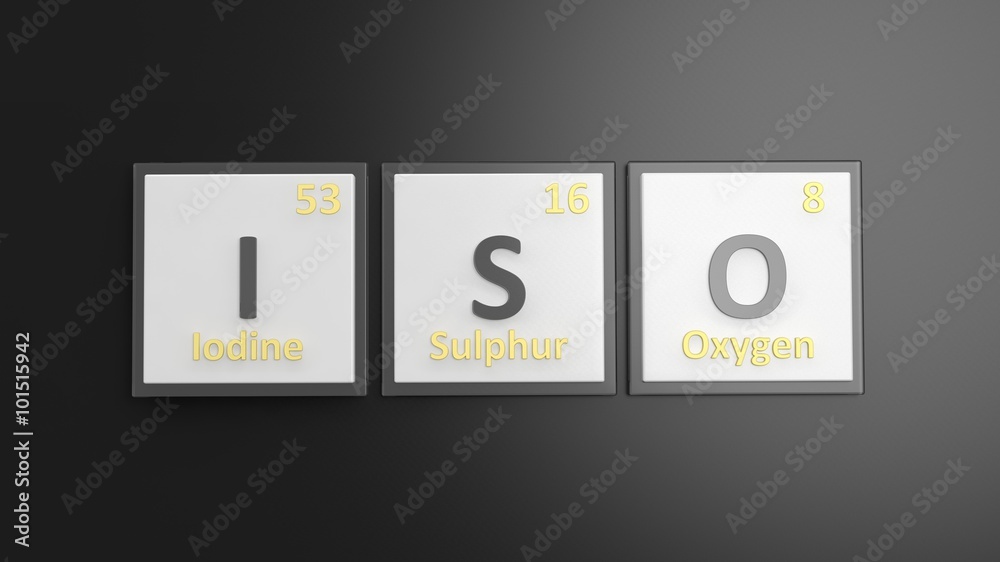Periodic table of elements symbols used to form word Iso, isolated on ...
