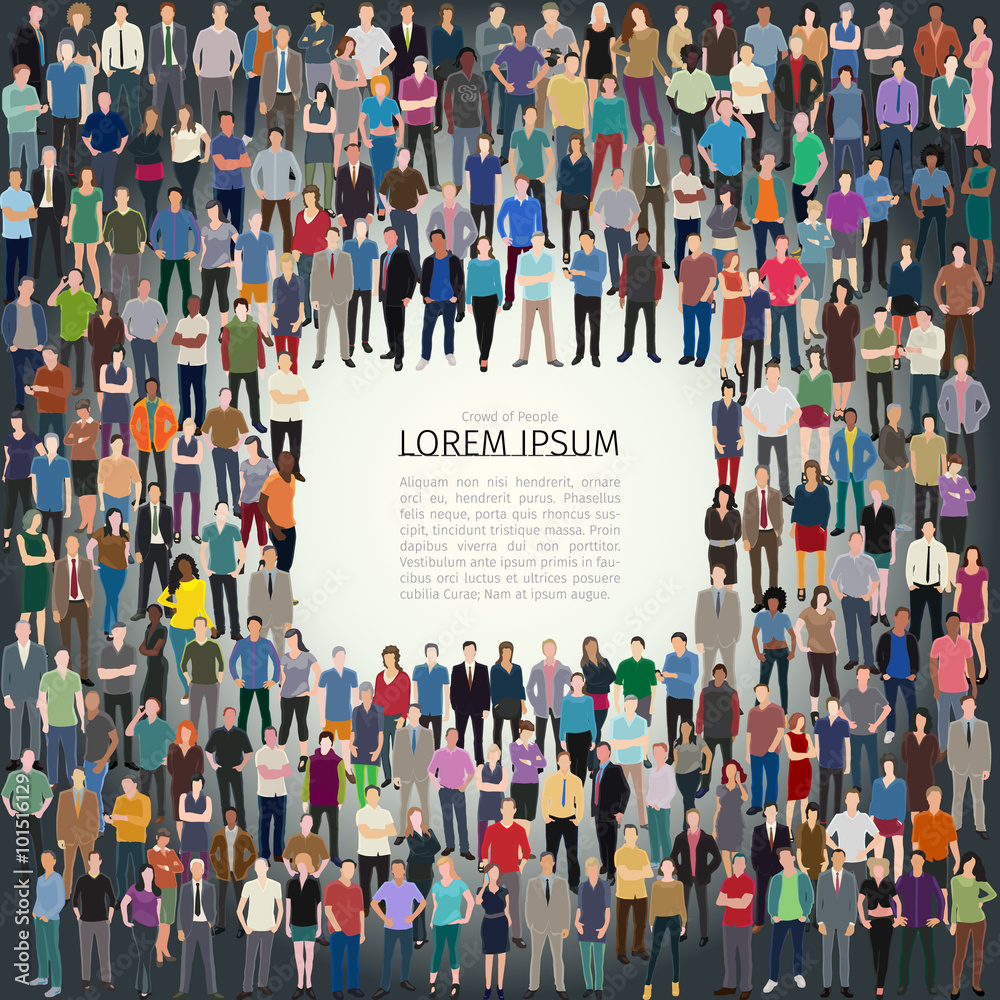 vector illustration with huge crowd of stylized people forming frame ...