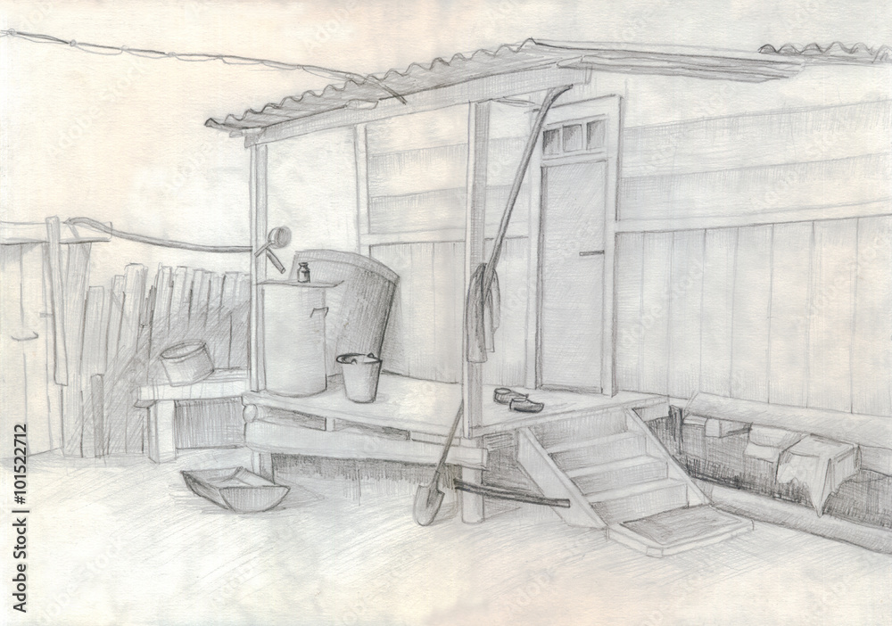 village house. pencil drawing monochrome. sketch Stock Illustration ...