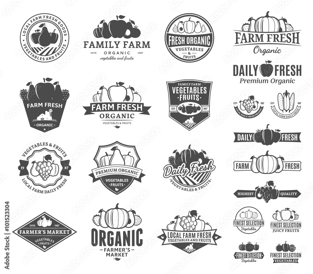 Fruits and Vegetables Logo, Labels, Fruits and Vegetables Icons Stock ...
