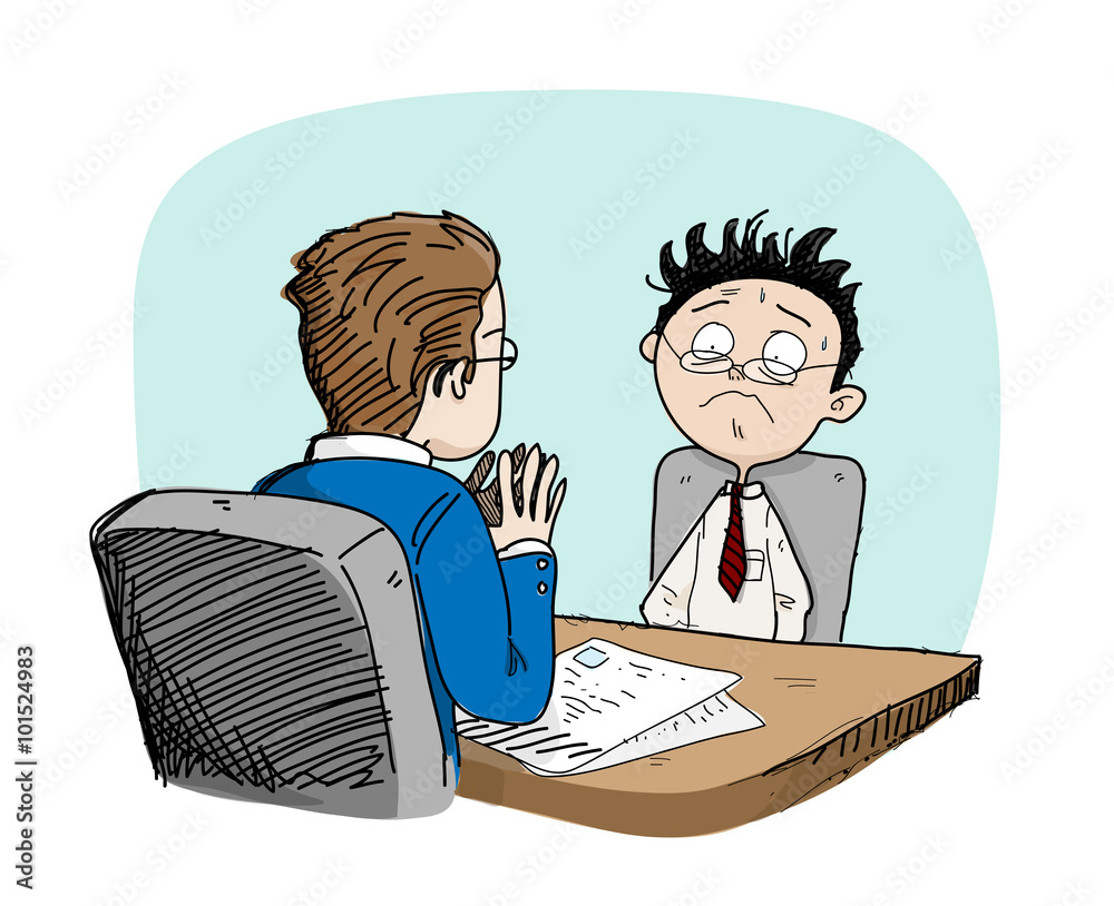 Job Interview, a hand drawn vector doodle illustration of a job seeker ...