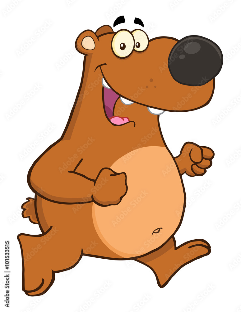 Happy Brown Bear Cartoon Character Running Stock Vector | Adobe Stock