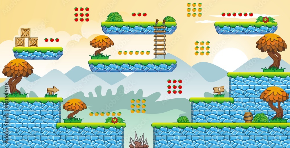 Tile set Platform for Game - A set of layered vector game asset ...