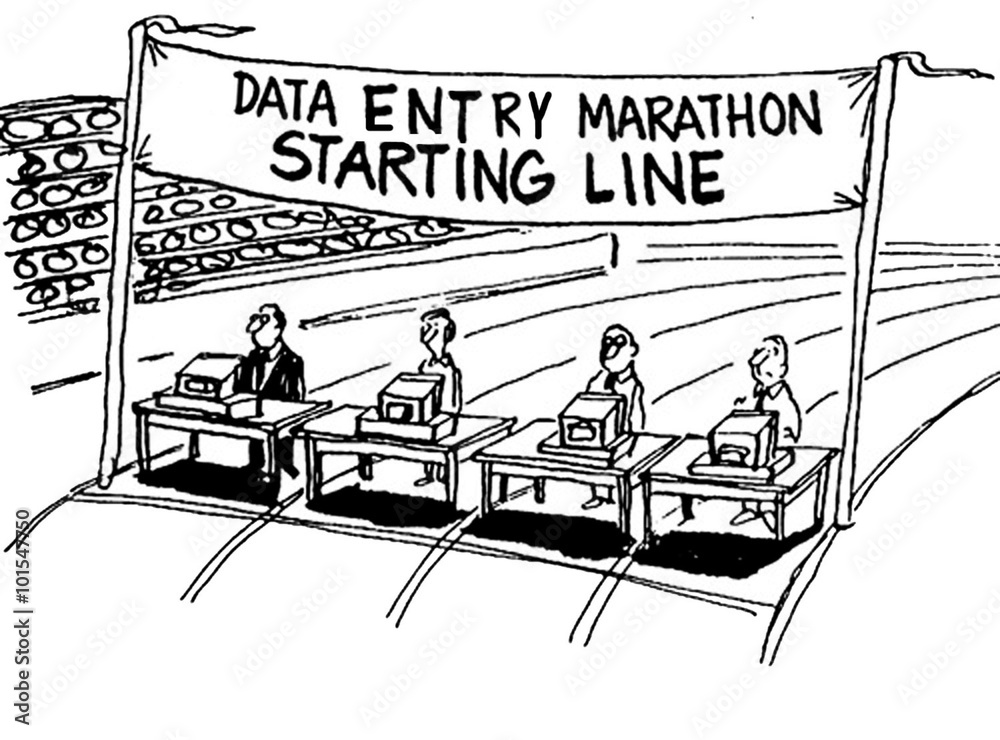 Business cartoon about a data entry marathon race. Stock Illustration ...