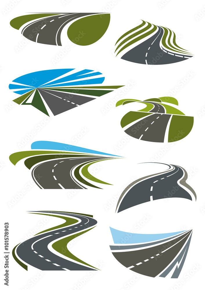 Roads and highway icons set Stock Vector | Adobe Stock