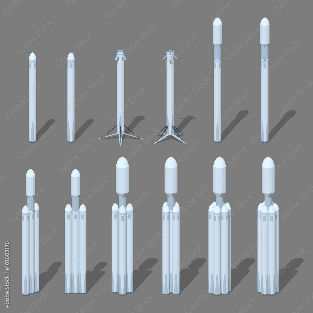 Modern space rocket. 3D lowpoly isometric vector illustration. The set ...