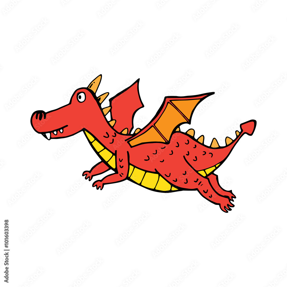 Red Cartoon Dragon Flying