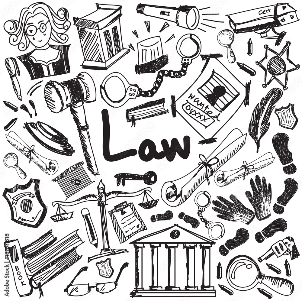Law and judgement education handwriting doodle icon of justice sign and ...