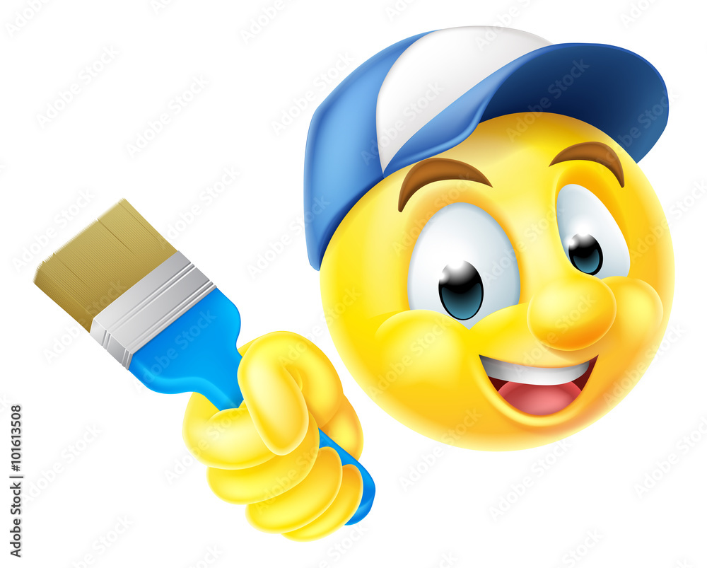 Painter Emoji Emoticon with Paintbrush vector de Stock | Adobe Stock