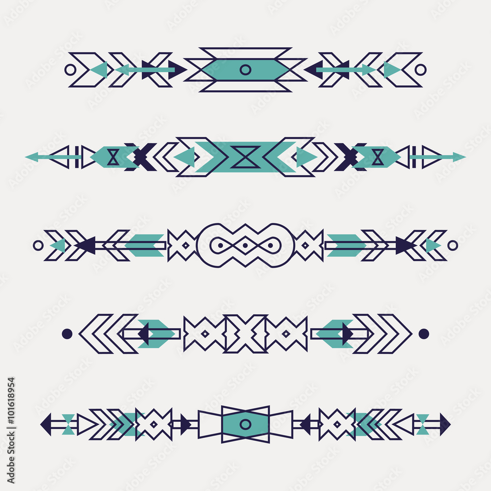 Vector Set Of Decorative Ethnic Borders With American Indian Motifs Boho Style Tribal Design