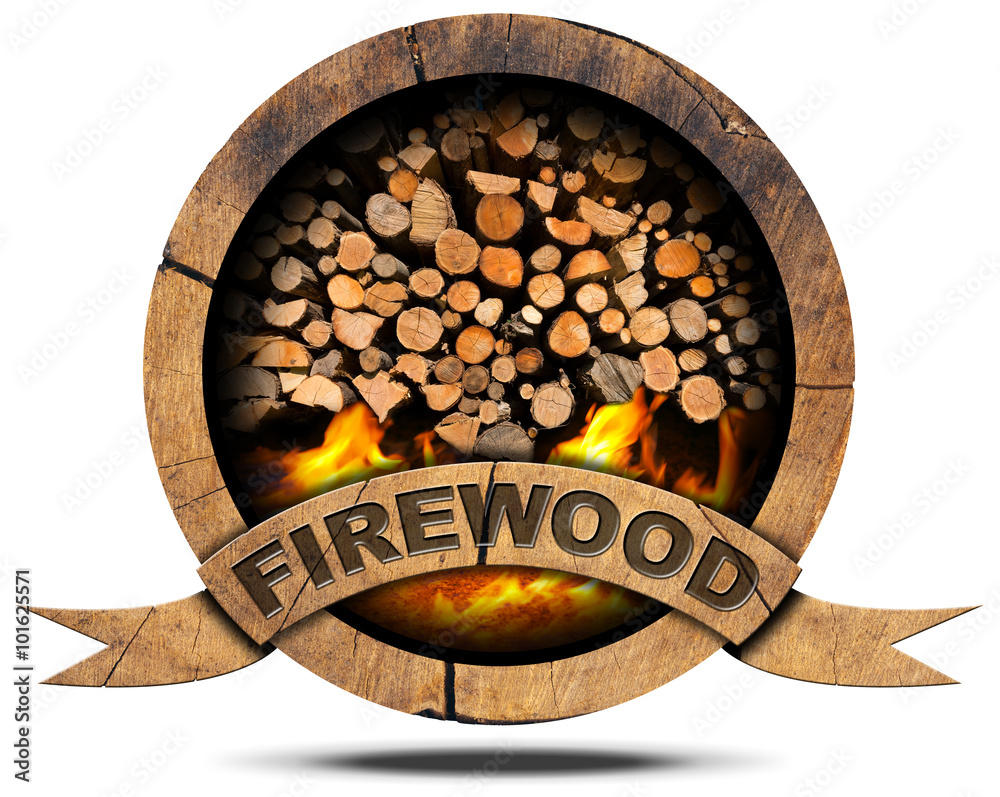 Firewood - Wooden Symbol / Wooden symbol with a pile of firewood and ...