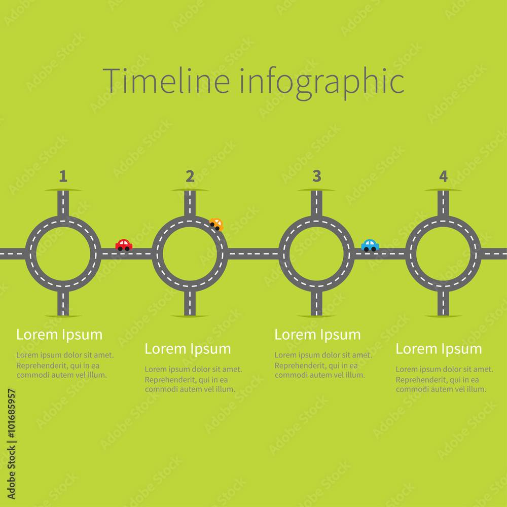Infographic Timeline four step round circle crossroad set. Road white ...
